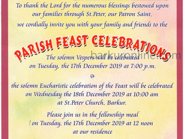 You are invited for the Parish Feast of Barkur - Barkur Online